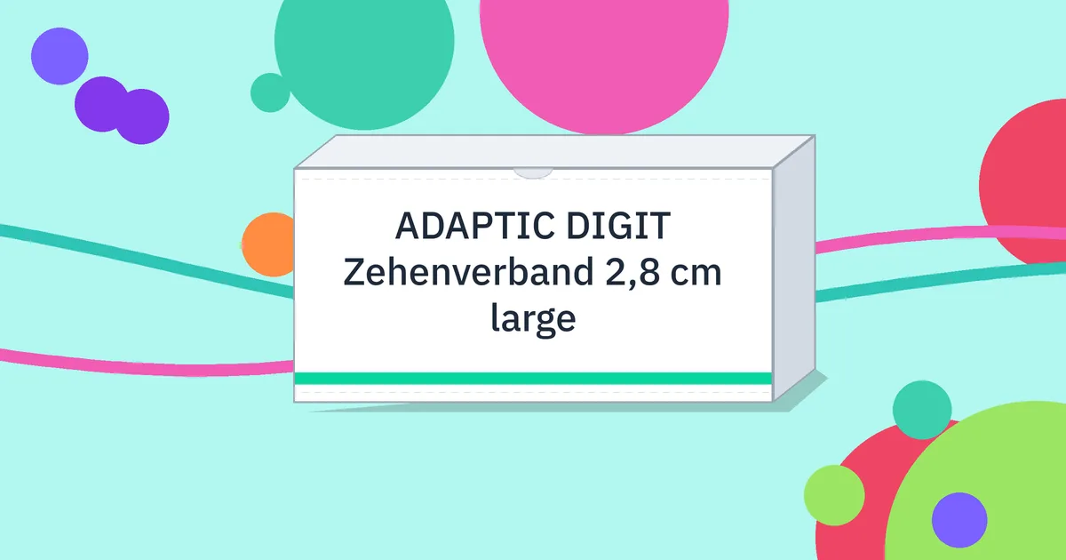 Symbolbild: Packung mit der Aufschrift ADAPTIC DIGIT Zehenverband 2,8 cm large (PZN 19207672) – Verfügbarkeit und Bezug in Apotheken in Frankfurt am Main