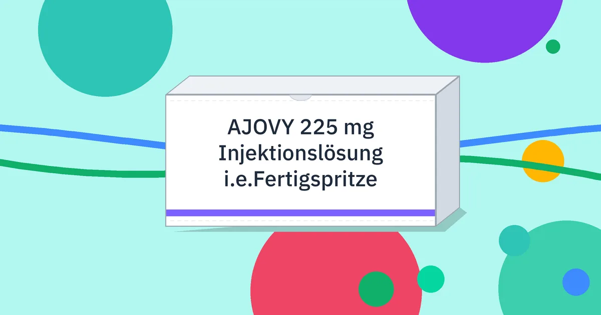 Symbolbild: Packung mit der Aufschrift AJOVY 225 mg Injektionslösung i.e.Fertigspritze (PZN 19177592) – Verfügbarkeit und Bezug in Apotheken in Frankfurt am Main