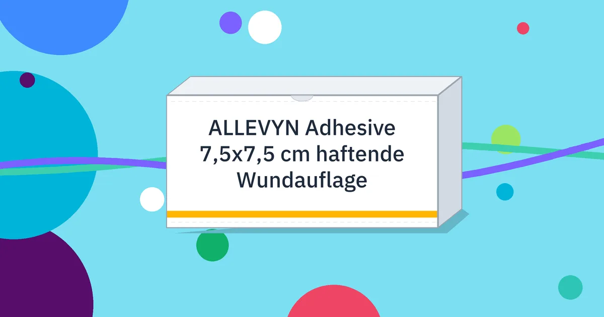 Symbolbild: Packung mit der Aufschrift ALLEVYN Adhesive 7,5x7,5 cm haftende Wundauflage (PZN 18034229) – Verfügbarkeit und Bezug in Apotheken in Frankfurt am Main