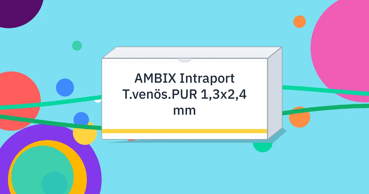 Symbolbild: Packung mit der Aufschrift AMBIX Intraport T.venös.PUR 1,3x2,4 mm (PZN 06439889) – Verfügbarkeit und Bezug in Apotheken in Frankfurt am Main