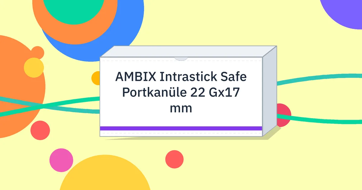 Symbolbild: Packung mit der Aufschrift AMBIX Intrastick Safe Portkanüle 22 Gx17 mm (PZN 14286684) – Verfügbarkeit und Bezug in Apotheken in Frankfurt am Main