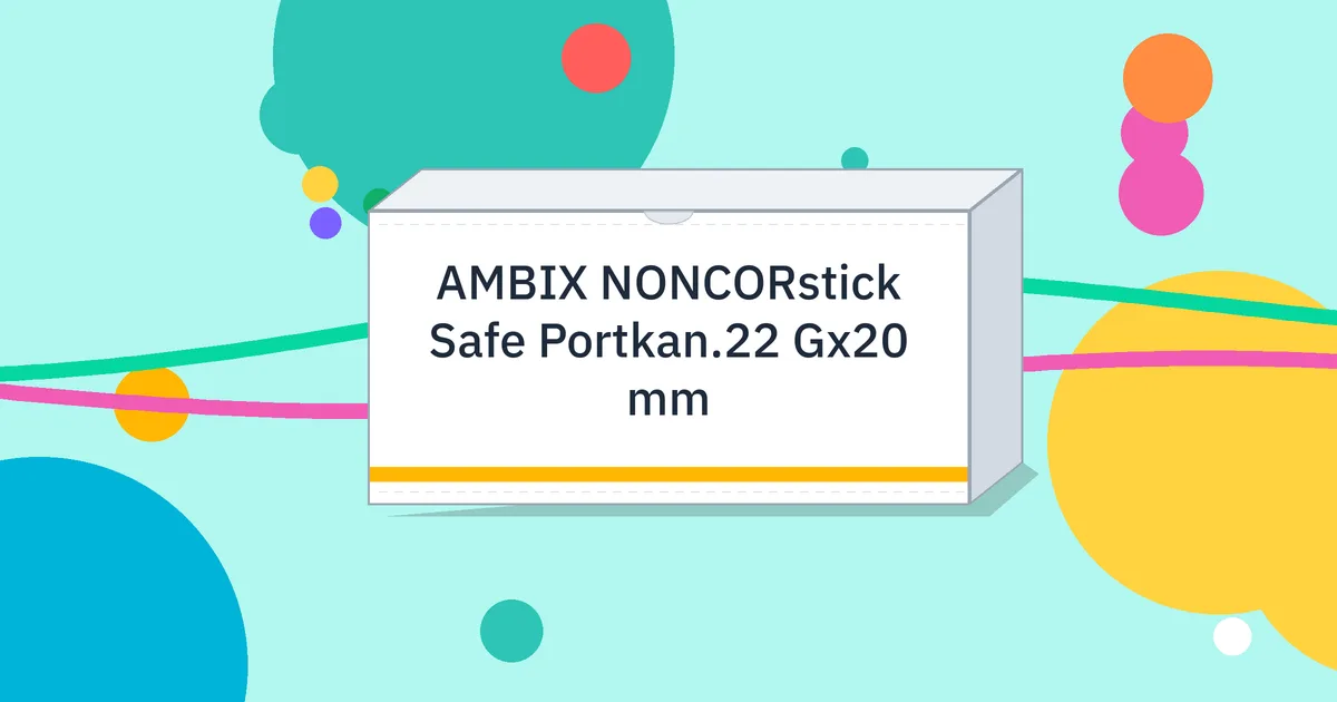 Symbolbild: Packung mit der Aufschrift AMBIX NONCORstick Safe Portkan.22 Gx20 mm (PZN 15565618) – Verfügbarkeit und Bezug in Apotheken in Frankfurt am Main