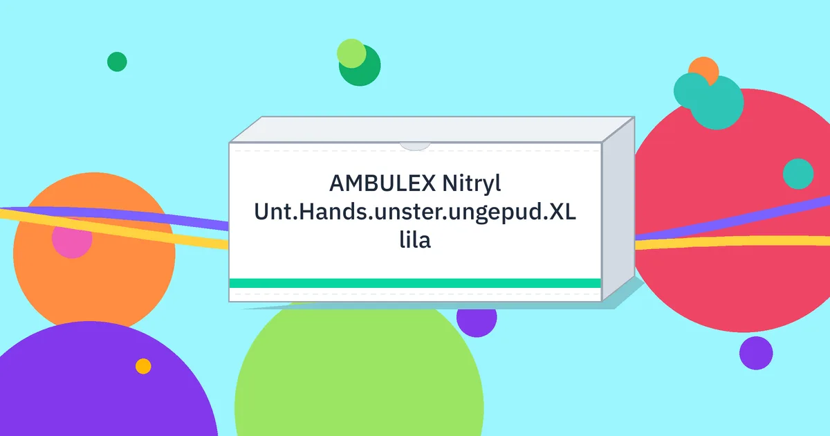 Symbolbild: Packung mit der Aufschrift AMBULEX Nitryl Unt.Hands.unster.ungepud.XL lila (PZN 12700464) – Verfügbarkeit und Bezug in Apotheken in Frankfurt am Main