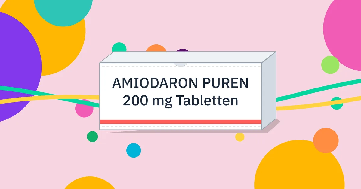 Symbolbild: Packung mit der Aufschrift AMIODARON PUREN 200 mg Tabletten (PZN 16389253) – Verfügbarkeit und Bezug in Apotheken in Frankfurt am Main