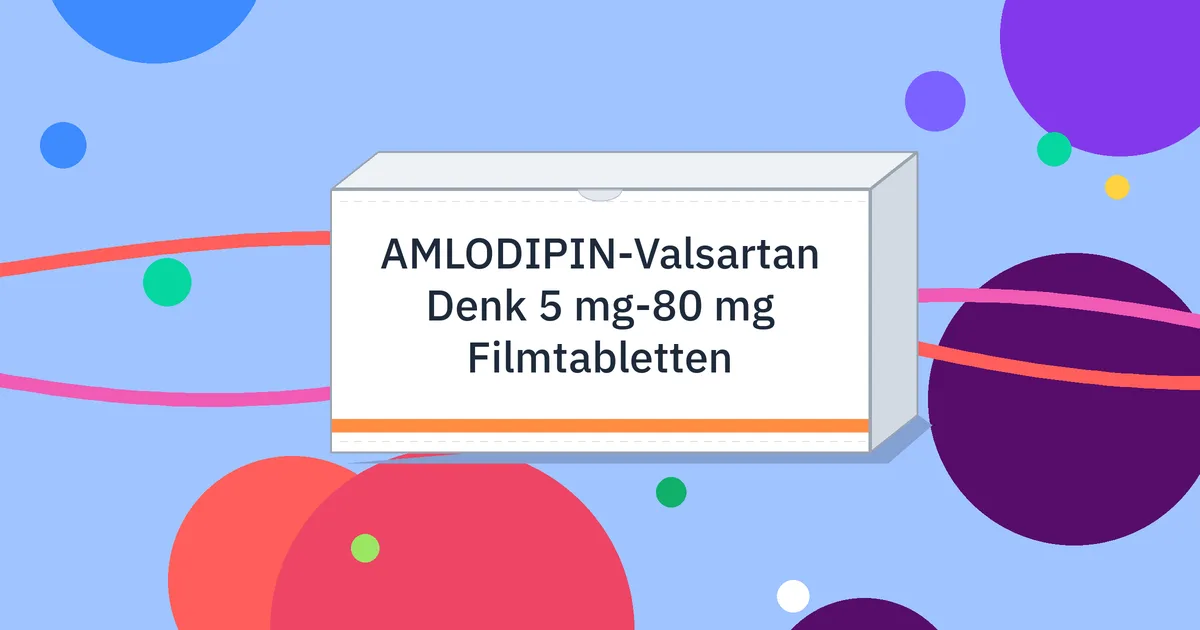 Symbolbild: Packung mit der Aufschrift AMLODIPIN-Valsartan Denk 5 mg-80 mg Filmtabletten (PZN 13836088) – Verfügbarkeit und Bezug in Apotheken in Frankfurt am Main