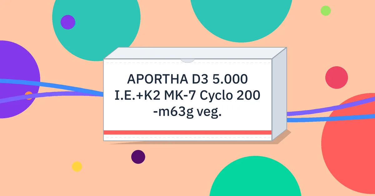 Symbolbild: Packung mit der Aufschrift APORTHA D3 5.000 I.E.+K2 MK-7 Cyclo 200 -m63g veg. (PZN 19906223) – Verfügbarkeit und Bezug in Apotheken in Frankfurt am Main