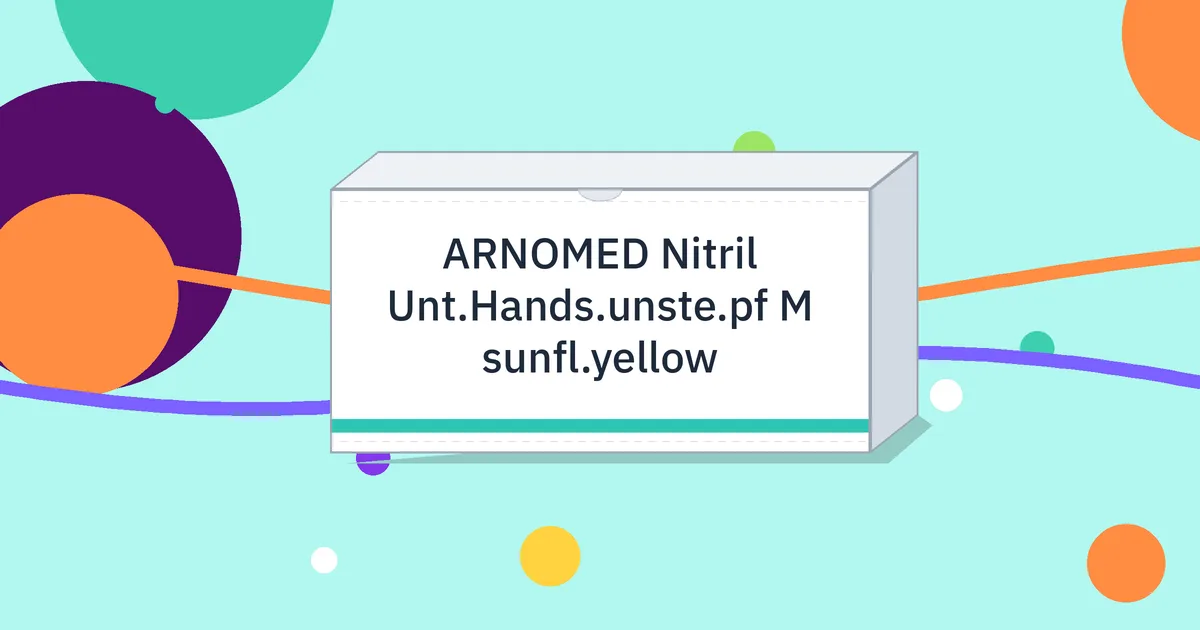 Symbolbild: Packung mit der Aufschrift ARNOMED Nitril Unt.Hands.unste.pf M sunfl.yellow (PZN 18137047) – Verfügbarkeit und Bezug in Apotheken in Frankfurt am Main
