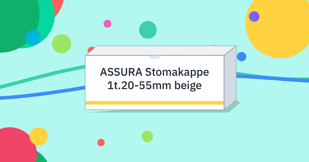 Symbolbild: Packung mit der Aufschrift ASSURA Stomakappe 1t.20-55mm beige (PZN 03982446) – Verfügbarkeit und Bezug in Apotheken in Frankfurt am Main