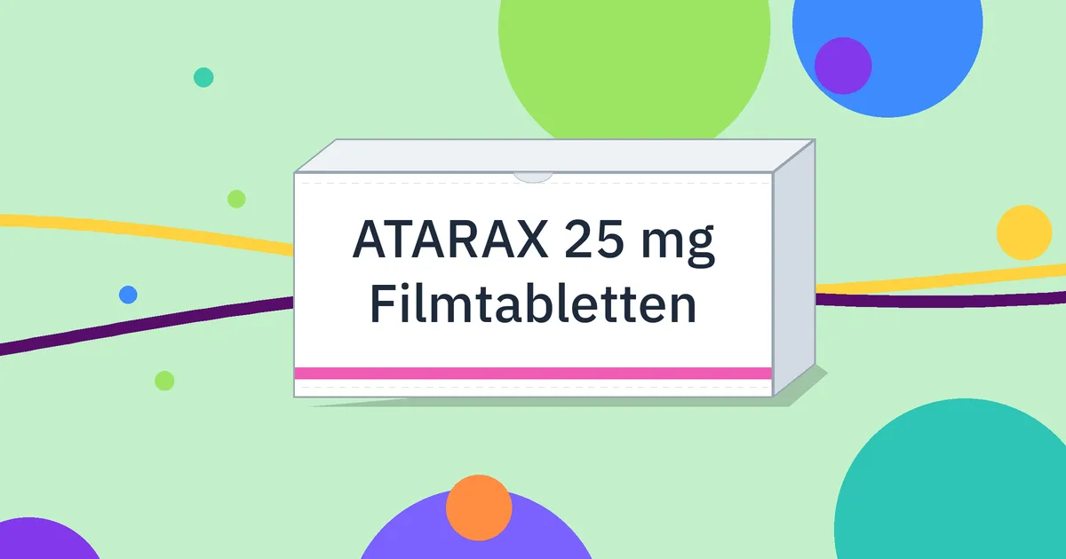 Symbolbild: Packung mit der Aufschrift ATARAX 25 mg Filmtabletten (PZN 14258067) – Verfügbarkeit und Bezug in Apotheken in Frankfurt am Main