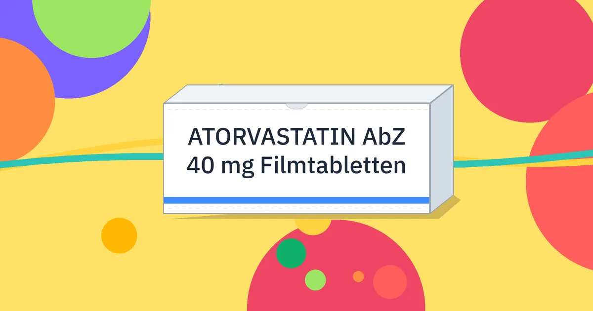 Symbolbild: Packung mit der Aufschrift ATORVASTATIN AbZ 40 mg Filmtabletten (PZN 09374920) – Verfügbarkeit und Bezug in Apotheken in Frankfurt am Main