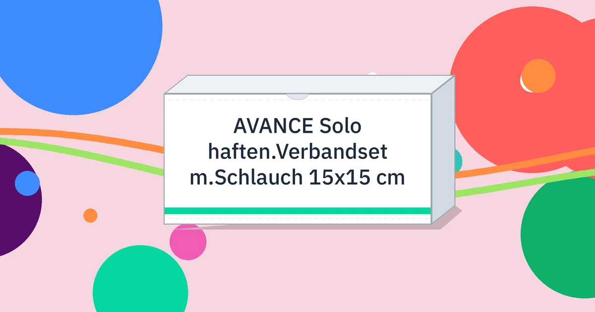 Symbolbild: Packung mit der Aufschrift AVANCE Solo haften.Verbandset m.Schlauch 15x15 cm (PZN 16821756) – Verfügbarkeit und Bezug in Apotheken in Frankfurt am Main
