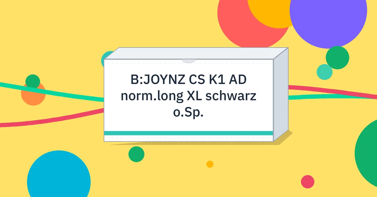 Symbolbild: Packung mit der Aufschrift B:JOYNZ CS K1 AD norm.long XL schwarz o.Sp. (PZN 20528217) – Verfügbarkeit und Bezug in Apotheken in Frankfurt am Main