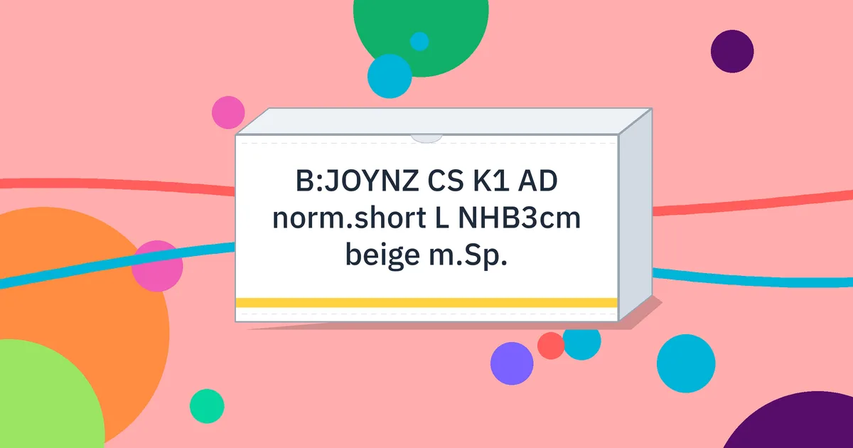 Symbolbild: Packung mit der Aufschrift B:JOYNZ CS K1 AD norm.short L NHB3cm beige m.Sp. (PZN 20529139) – Verfügbarkeit und Bezug in Apotheken in Frankfurt am Main