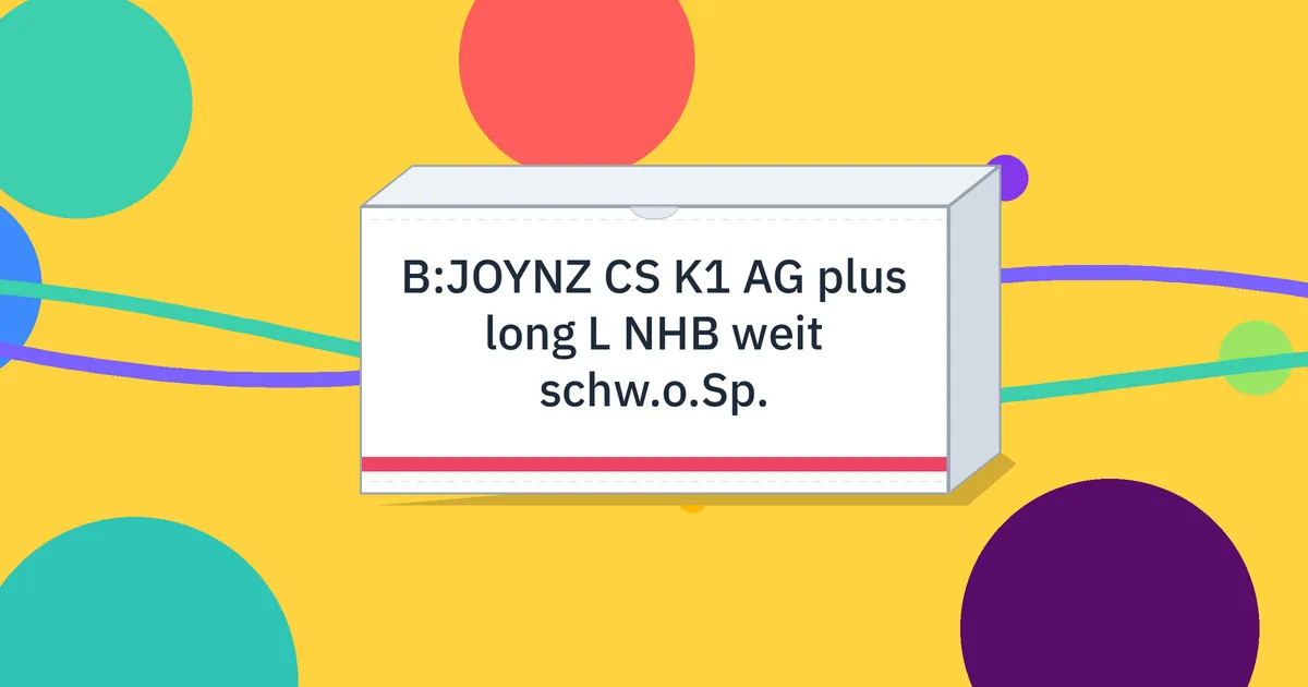Symbolbild: Packung mit der Aufschrift B:JOYNZ CS K1 AG plus long L NHB weit schw.o.Sp. (PZN 20535789) – Verfügbarkeit und Bezug in Apotheken in Frankfurt am Main