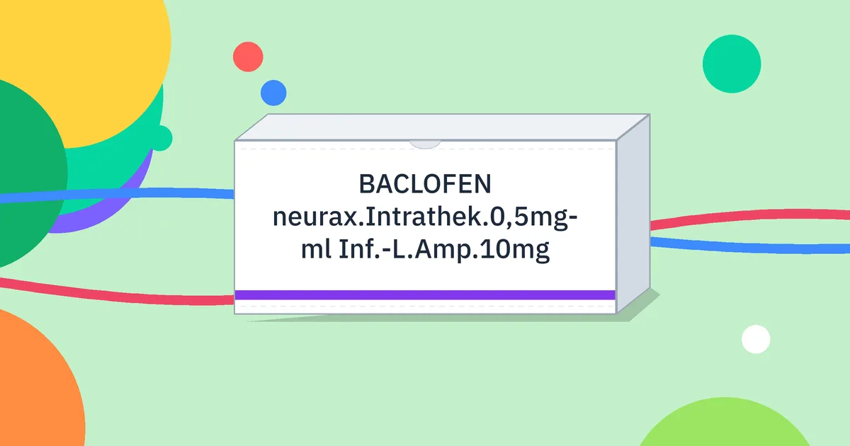 Symbolbild: Packung mit der Aufschrift BACLOFEN neurax.Intrathek.0,5mg-ml Inf.-L.Amp.10mg (PZN 17308179) – Verfügbarkeit und Bezug in Apotheken in Frankfurt am Main