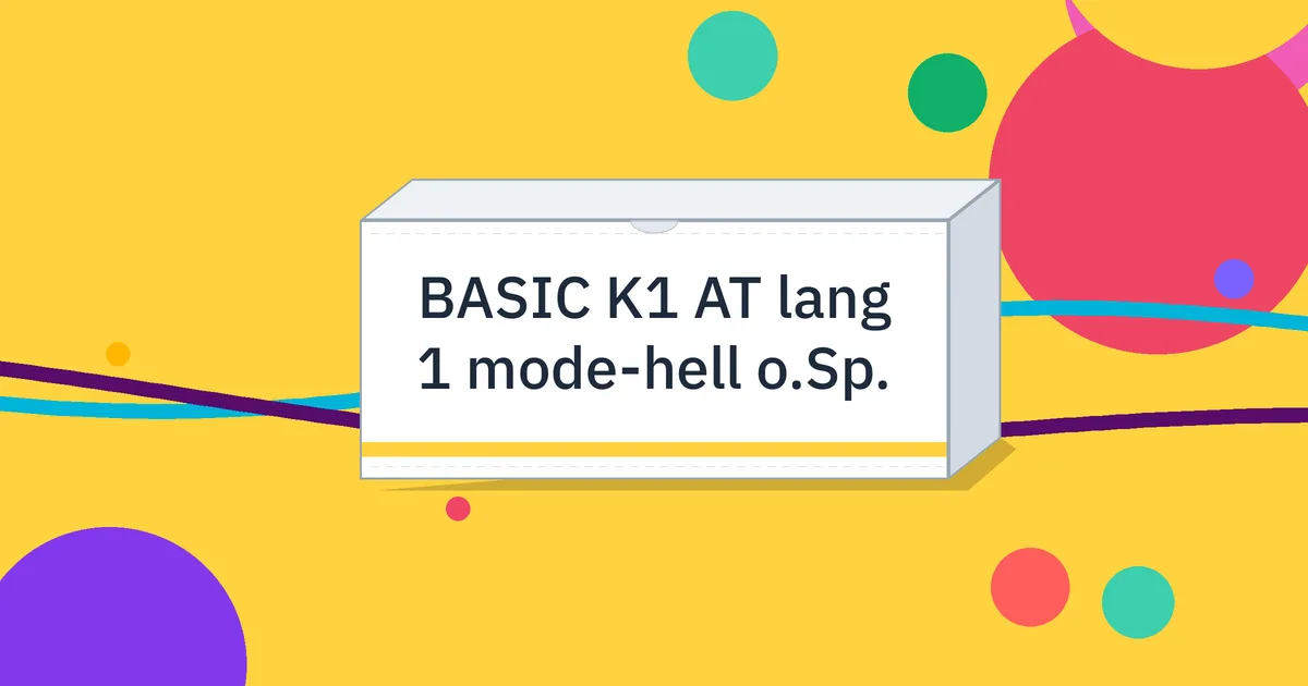 Symbolbild: Packung mit der Aufschrift BASIC K1 AT lang 1 mode-hell o.Sp. (PZN 20262133) – Verfügbarkeit und Bezug in Apotheken in Frankfurt am Main