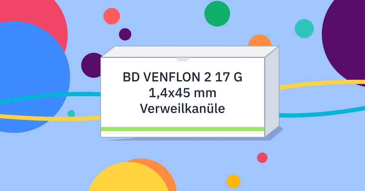 Symbolbild: Packung mit der Aufschrift BD VENFLON 2 17 G 1,4x45 mm Verweilkanüle (PZN 20046122) – Verfügbarkeit und Bezug in Apotheken in Frankfurt am Main