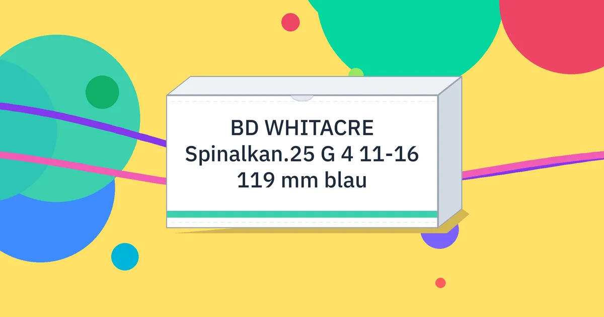 Symbolbild: Packung mit der Aufschrift BD WHITACRE Spinalkan.25 G 4 11-16 119 mm blau (PZN 18225722) – Verfügbarkeit und Bezug in Apotheken in Frankfurt am Main