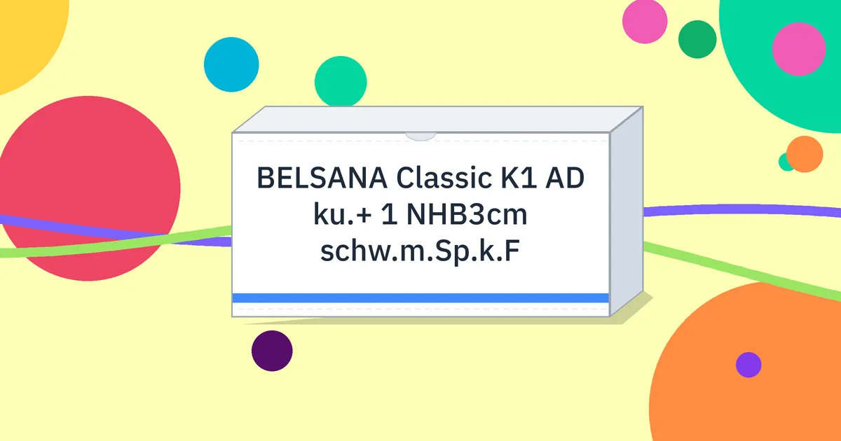 Symbolbild: Packung mit der Aufschrift BELSANA Classic K1 AD ku.+ 1 NHB3cm schw.m.Sp.k.F (PZN 19254192) – Verfügbarkeit und Bezug in Apotheken in Frankfurt am Main