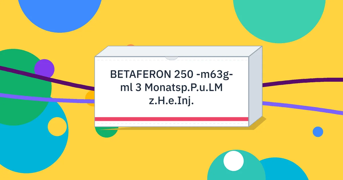 Symbolbild: Packung mit der Aufschrift BETAFERON 250 -m63g-ml 3 Monatsp.P.u.LM z.H.e.Inj. (PZN 10930674) – Verfügbarkeit und Bezug in Apotheken in Frankfurt am Main