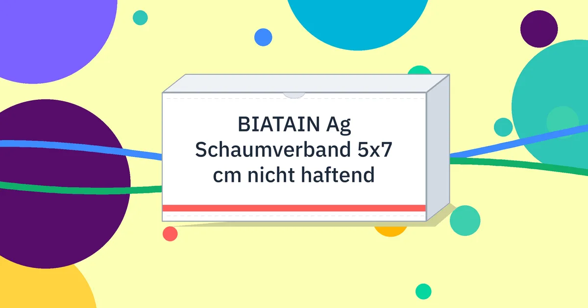 Symbolbild: Packung mit der Aufschrift BIATAIN Ag Schaumverband 5x7 cm nicht haftend (PZN 11646805) – Verfügbarkeit und Bezug in Apotheken in Frankfurt am Main