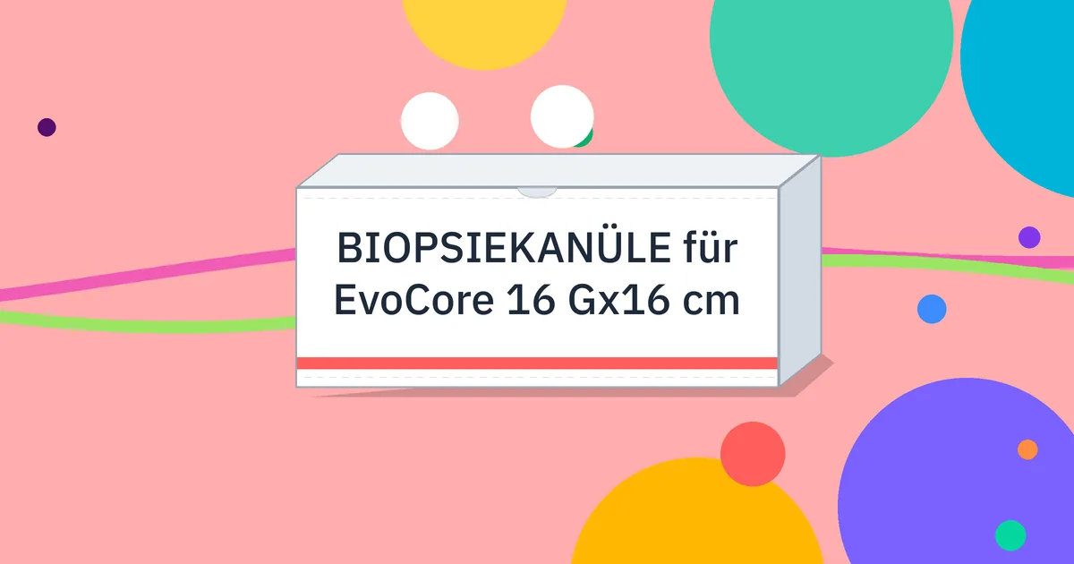 Symbolbild: Packung mit der Aufschrift BIOPSIEKANÜLE für EvoCore 16 Gx16 cm (PZN 11059108) – Verfügbarkeit und Bezug in Apotheken in Frankfurt am Main