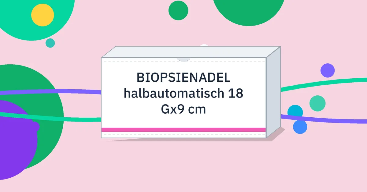 Symbolbild: Packung mit der Aufschrift BIOPSIENADEL halbautomatisch 18 Gx9 cm (PZN 19529832) – Verfügbarkeit und Bezug in Apotheken in Frankfurt am Main