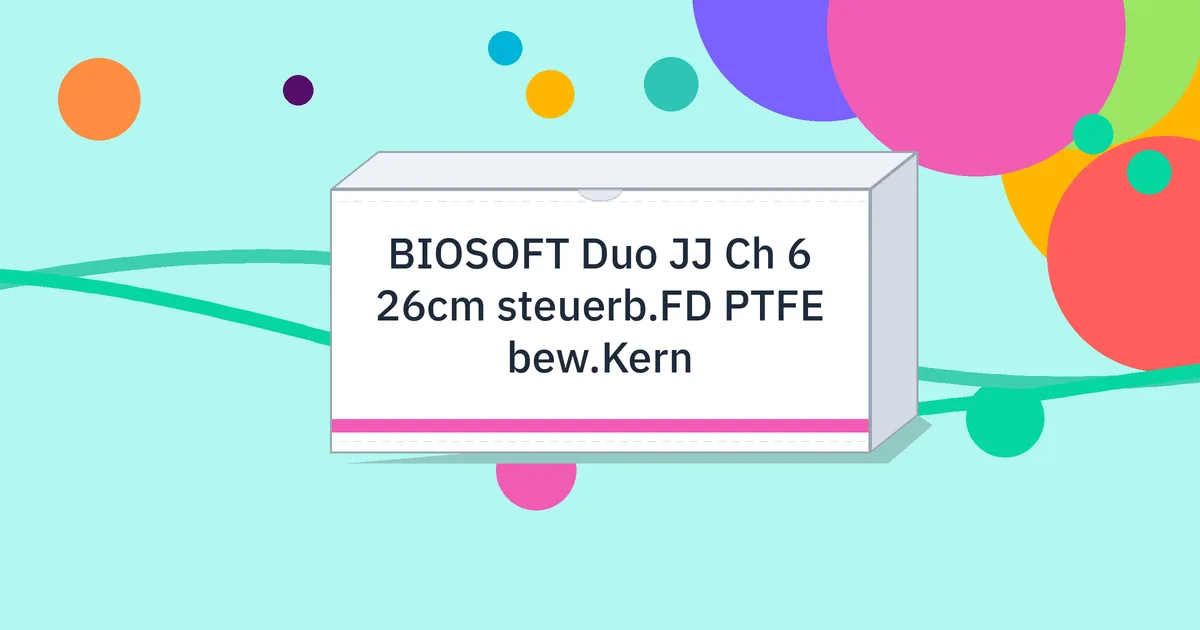 Symbolbild: Packung mit der Aufschrift BIOSOFT Duo JJ Ch 6 26cm steuerb.FD PTFE bew.Kern (PZN 17998706) – Verfügbarkeit und Bezug in Apotheken in Frankfurt am Main