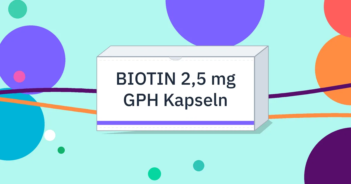 Symbolbild: Packung mit der Aufschrift BIOTIN 2,5 mg GPH Kapseln (PZN 09786746) – Verfügbarkeit und Bezug in Apotheken in Frankfurt am Main