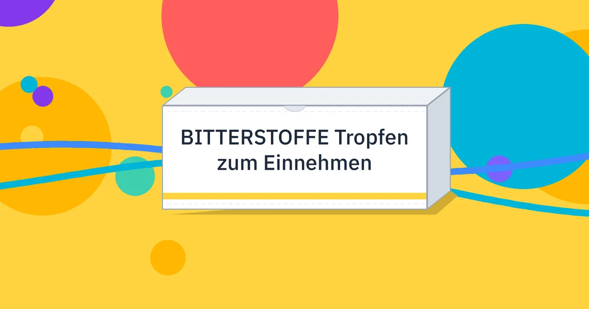 Symbolbild: Packung mit der Aufschrift BITTERSTOFFE Tropfen zum Einnehmen (PZN 18427182) – Verfügbarkeit und Bezug in Apotheken in Frankfurt am Main