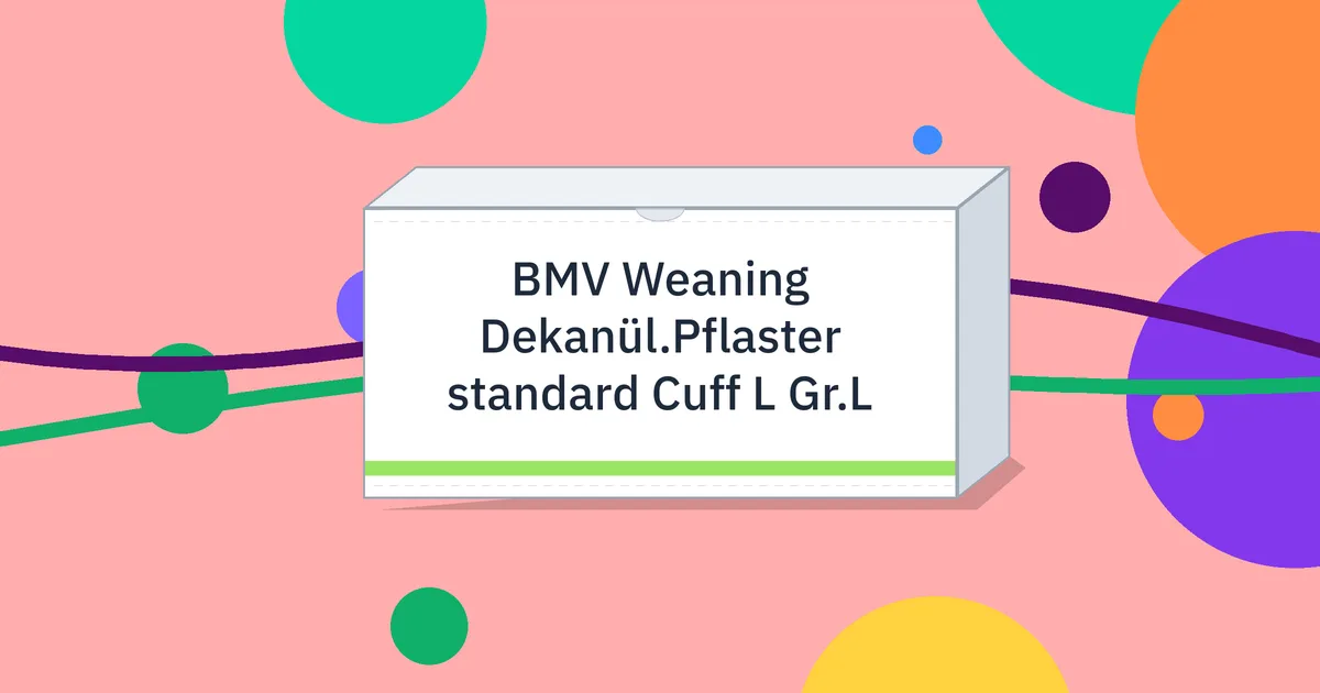 Symbolbild: Packung mit der Aufschrift BMV Weaning Dekanül.Pflaster standard Cuff L Gr.L (PZN 16608525) – Verfügbarkeit und Bezug in Apotheken in Frankfurt am Main