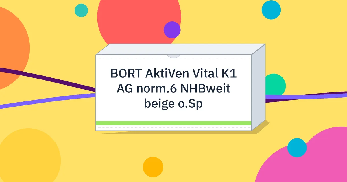 Symbolbild: Packung mit der Aufschrift BORT AktiVen Vital K1 AG norm.6 NHBweit beige o.Sp (PZN 13730935) – Verfügbarkeit und Bezug in Apotheken in Frankfurt am Main