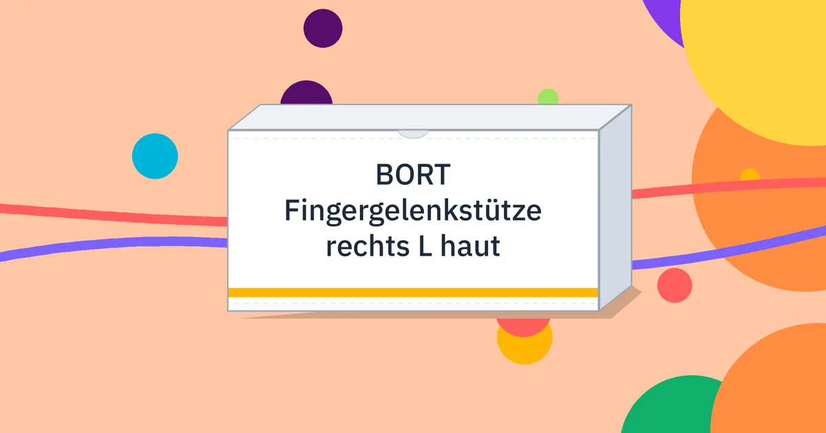 Symbolbild: Packung mit der Aufschrift BORT Fingergelenkstütze rechts L haut (PZN 02688147) – Verfügbarkeit und Bezug in Apotheken in Frankfurt am Main