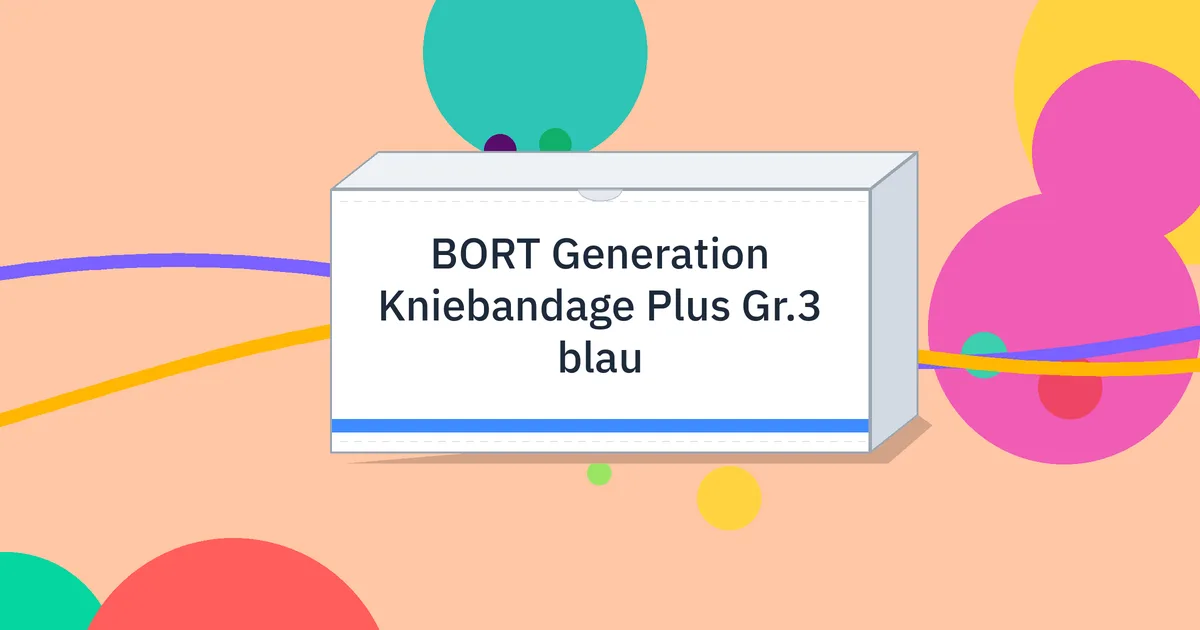 Symbolbild: Packung mit der Aufschrift BORT Generation Kniebandage Plus Gr.3 blau (PZN 16317555) – Verfügbarkeit und Bezug in Apotheken in Frankfurt am Main