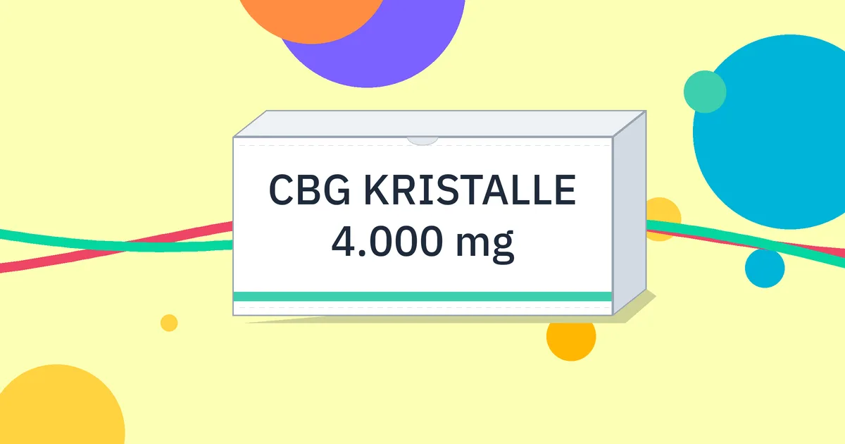Symbolbild: Packung mit der Aufschrift CBG KRISTALLE 4.000 mg (PZN 15584254) – Verfügbarkeit und Bezug in Apotheken in Frankfurt am Main