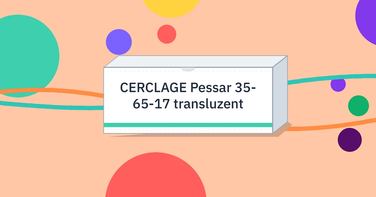 Symbolbild: Packung mit der Aufschrift CERCLAGE Pessar 35-65-17 transluzent (PZN 15226595) – Verfügbarkeit und Bezug in Apotheken in Frankfurt am Main