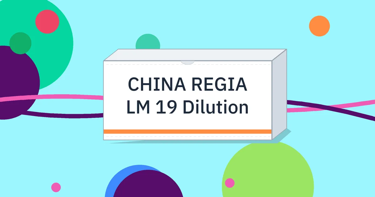 Symbolbild: Packung mit der Aufschrift CHINA REGIA LM 19 Dilution (PZN 12814357) – Verfügbarkeit und Bezug in Apotheken in Frankfurt am Main