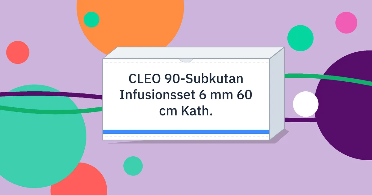 Symbolbild: Packung mit der Aufschrift CLEO 90-Subkutan Infusionsset 6 mm 60 cm Kath. (PZN 11018871) – Verfügbarkeit und Bezug in Apotheken in Frankfurt am Main