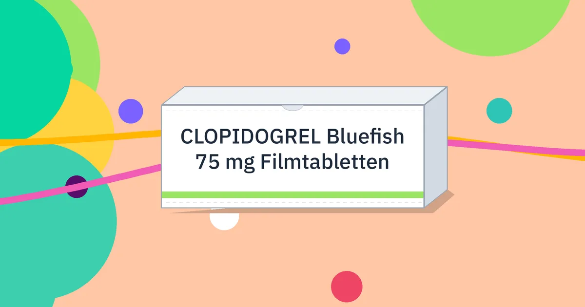 Symbolbild: Packung mit der Aufschrift CLOPIDOGREL Bluefish 75 mg Filmtabletten (PZN 19182498) – Verfügbarkeit und Bezug in Apotheken in Frankfurt am Main