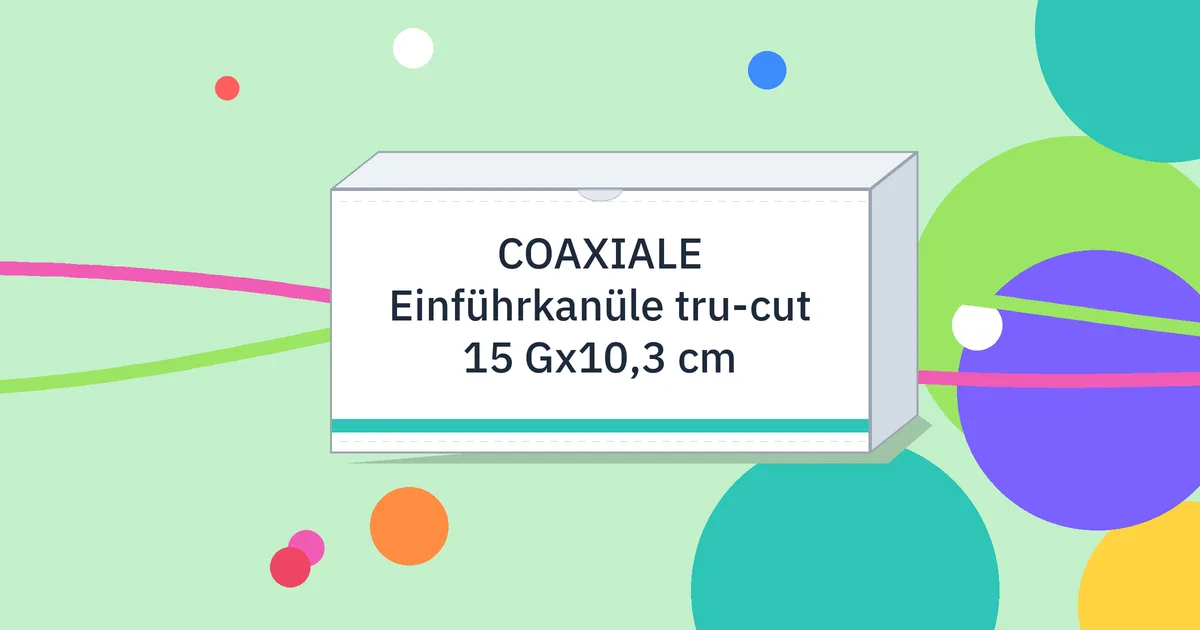 Symbolbild: Packung mit der Aufschrift COAXIALE Einführkanüle tru-cut 15 Gx10,3 cm (PZN 16087629) – Verfügbarkeit und Bezug in Apotheken in Frankfurt am Main
