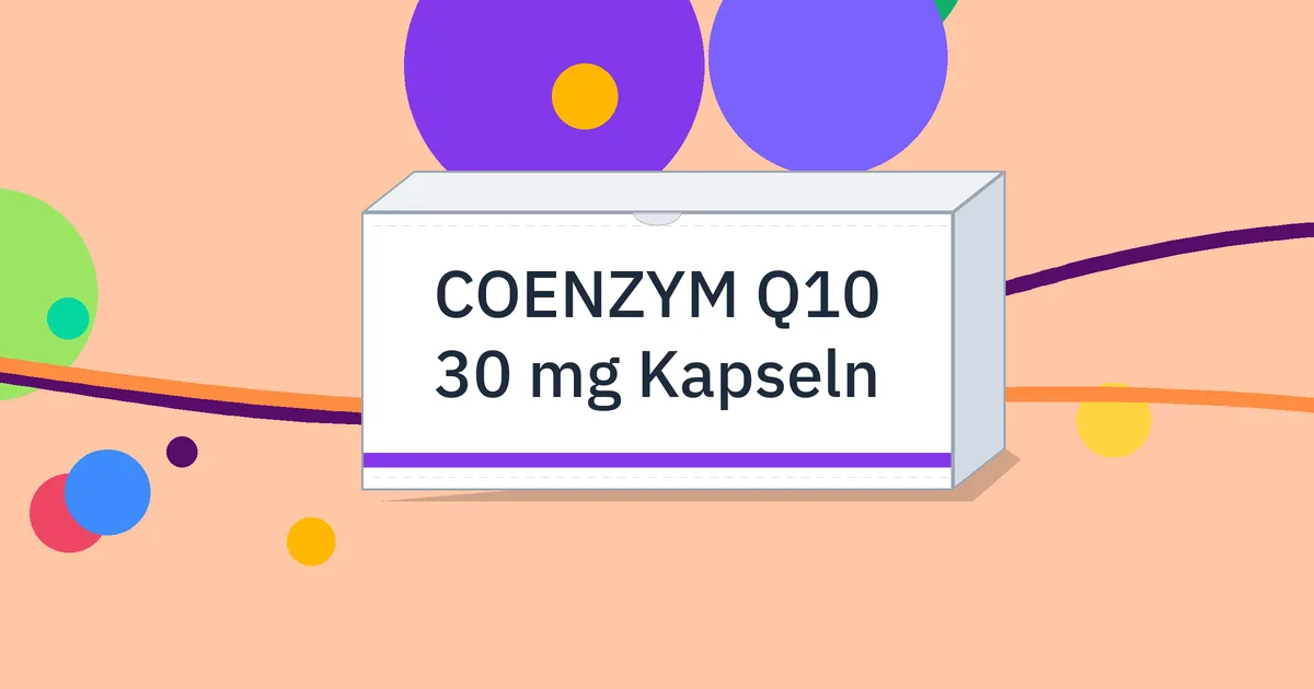 Symbolbild: Packung mit der Aufschrift COENZYM Q10 30 mg Kapseln (PZN 11642322) – Verfügbarkeit und Bezug in Apotheken in Frankfurt am Main