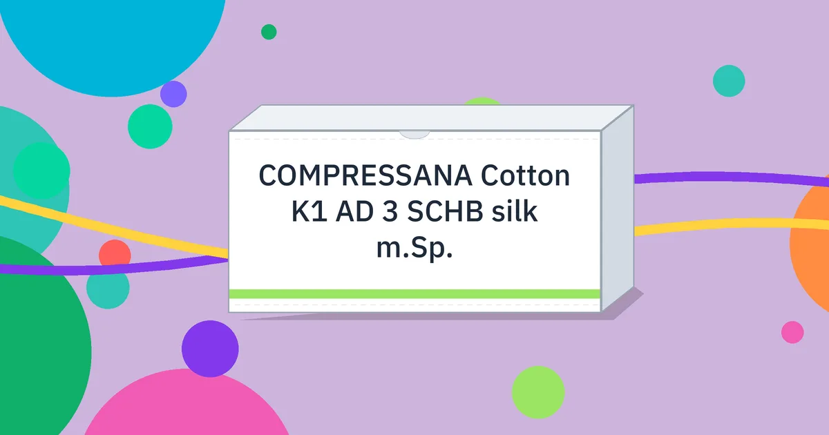 Symbolbild: Packung mit der Aufschrift COMPRESSANA Cotton K1 AD 3 SCHB silk m.Sp. (PZN 16958981) – Verfügbarkeit und Bezug in Apotheken in Frankfurt am Main