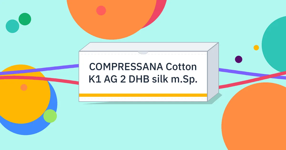 Symbolbild: Packung mit der Aufschrift COMPRESSANA Cotton K1 AG 2 DHB silk m.Sp. (PZN 11392960) – Verfügbarkeit und Bezug in Apotheken in Frankfurt am Main