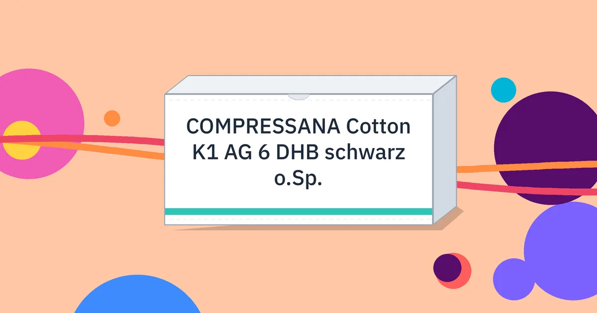 Symbolbild: Packung mit der Aufschrift COMPRESSANA Cotton K1 AG 6 DHB schwarz o.Sp. (PZN 11393706) – Verfügbarkeit und Bezug in Apotheken in Frankfurt am Main