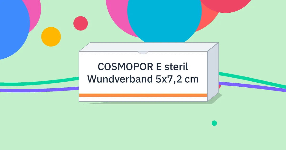 Symbolbild: Packung mit der Aufschrift COSMOPOR E steril Wundverband 5x7,2 cm (PZN 17639746) – Verfügbarkeit und Bezug in Apotheken in Frankfurt am Main