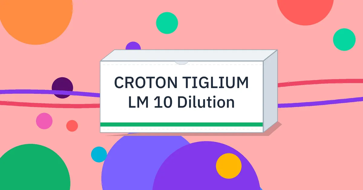 Symbolbild: Packung mit der Aufschrift CROTON TIGLIUM LM 10 Dilution (PZN 12836330) – Verfügbarkeit und Bezug in Apotheken in Frankfurt am Main