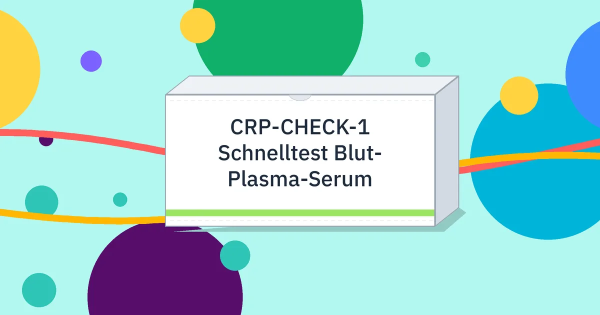 Symbolbild: Packung mit der Aufschrift CRP-CHECK-1 Schnelltest Blut-Plasma-Serum (PZN 20279375) – Verfügbarkeit und Bezug in Apotheken in Frankfurt am Main