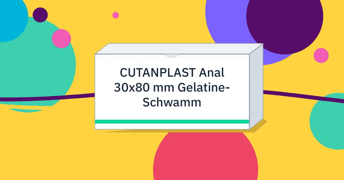 Symbolbild: Packung mit der Aufschrift CUTANPLAST Anal 30x80 mm Gelatine-Schwamm (PZN 20511033) – Verfügbarkeit und Bezug in Apotheken in Frankfurt am Main