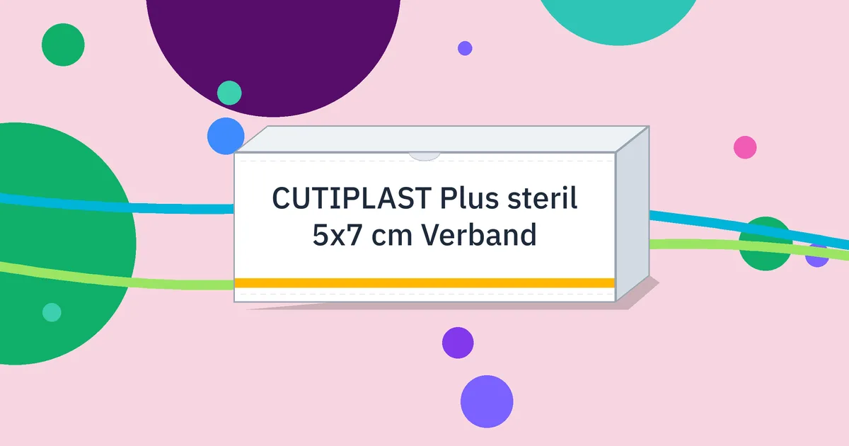 Symbolbild: Packung mit der Aufschrift CUTIPLAST Plus steril 5x7 cm Verband (PZN 18437281) – Verfügbarkeit und Bezug in Apotheken in Frankfurt am Main