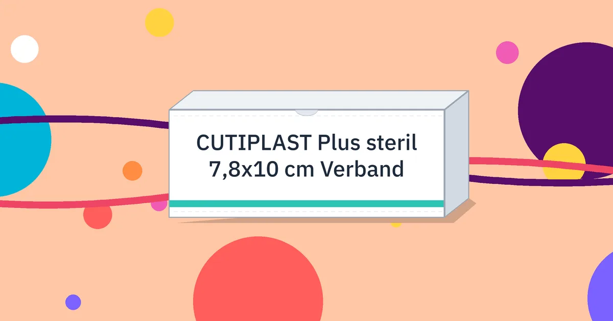 Symbolbild: Packung mit der Aufschrift CUTIPLAST Plus steril 7,8x10 cm Verband (PZN 17434004) – Verfügbarkeit und Bezug in Apotheken in Frankfurt am Main